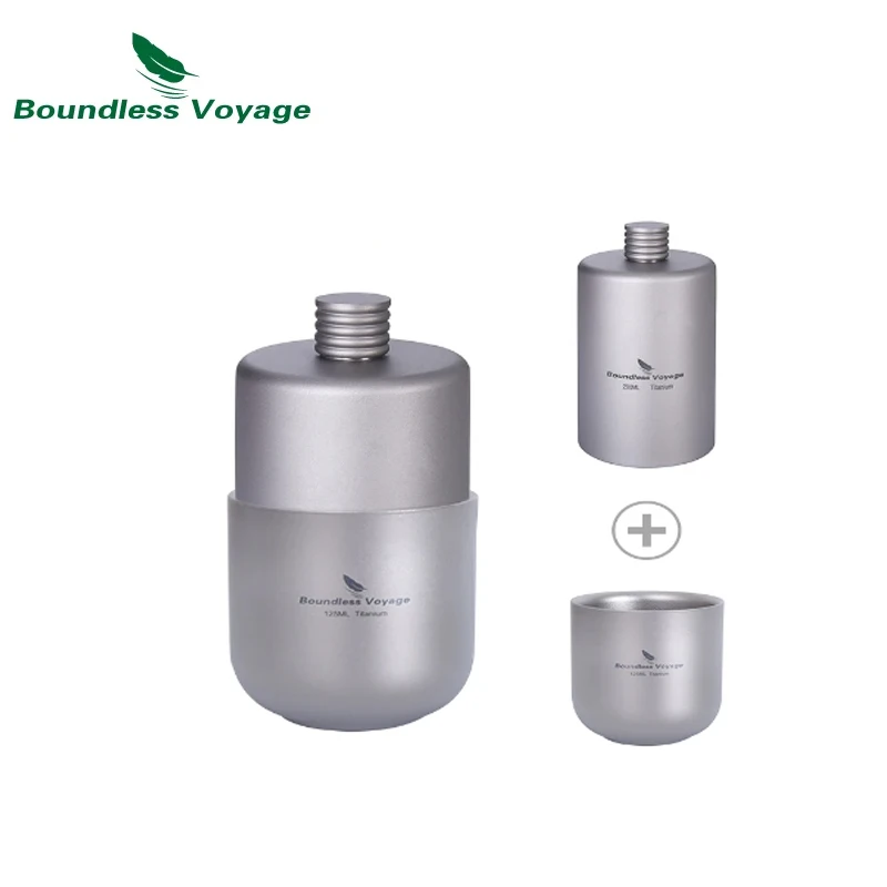 Boundless Voyage 200ml 티타늄 힙 플라스크 125ml 술 컵 차 음료 용기 휴대용 야외 캠핑 와인 플라스크