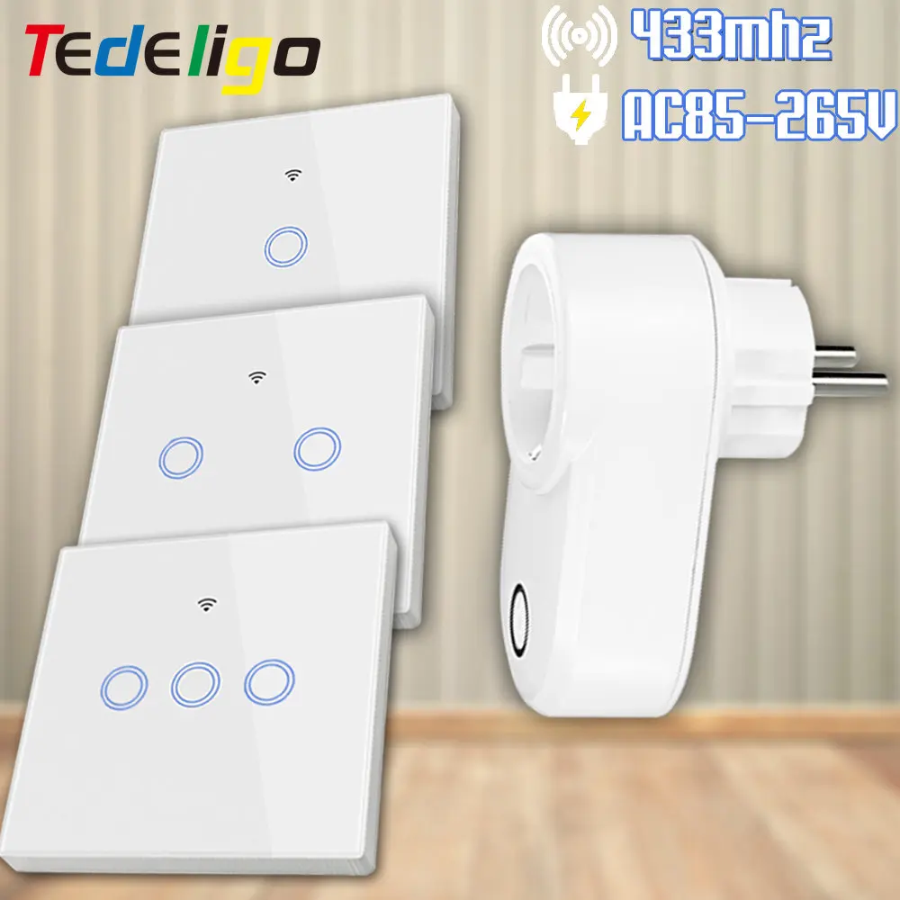 Wireless-Wall-Electrical-Socket-with-Wall-Panel-Touch-Button-Switch-ON ...