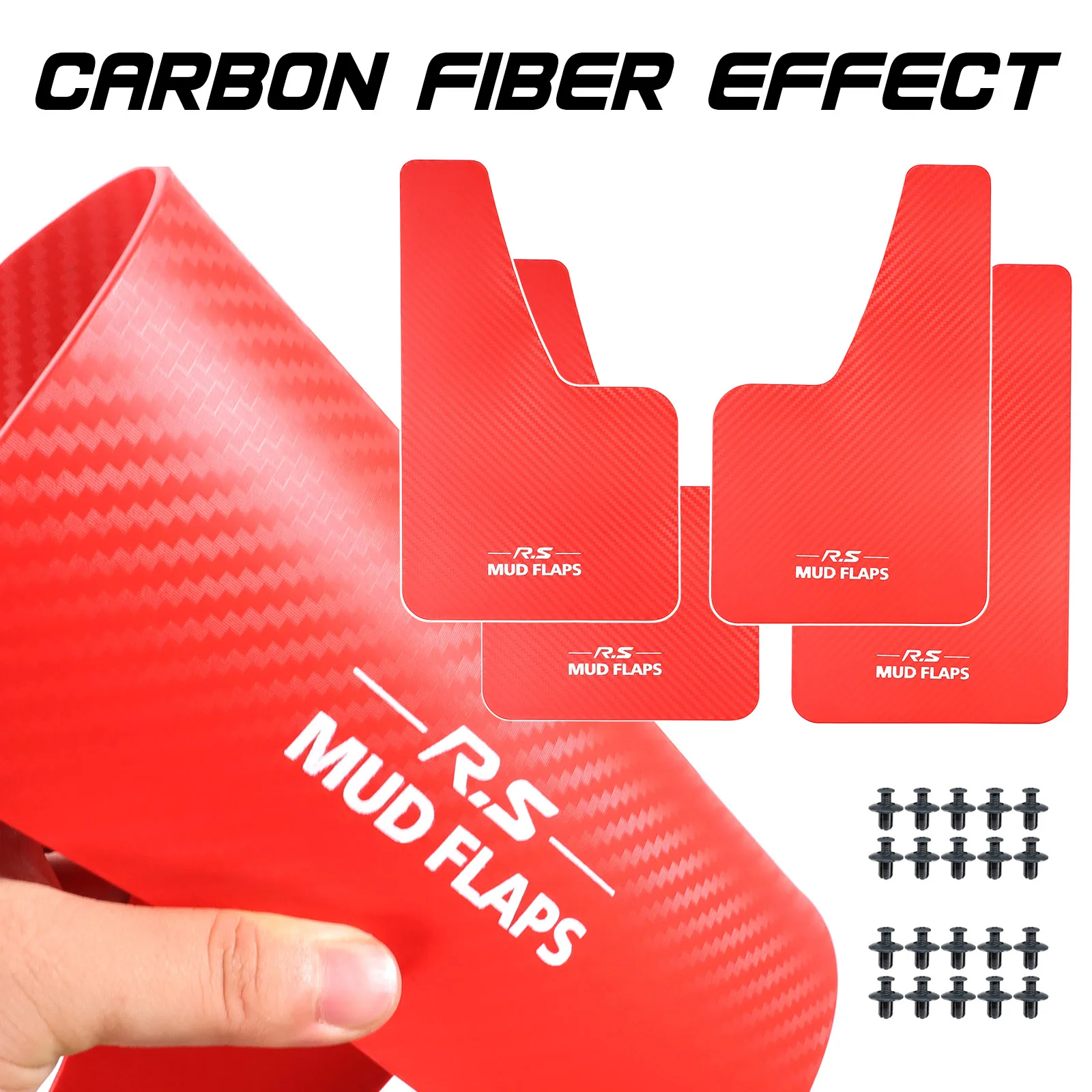 Set Car Universal RED Carbon Fiber Effect Splash Guards Mud Flaps ...
