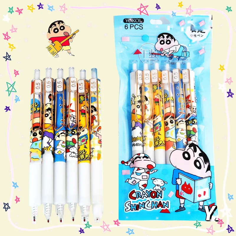 6Pcs Gel Pen Kawaii Anime Shinnosuke Natural Pens Cute Colorful Student ...