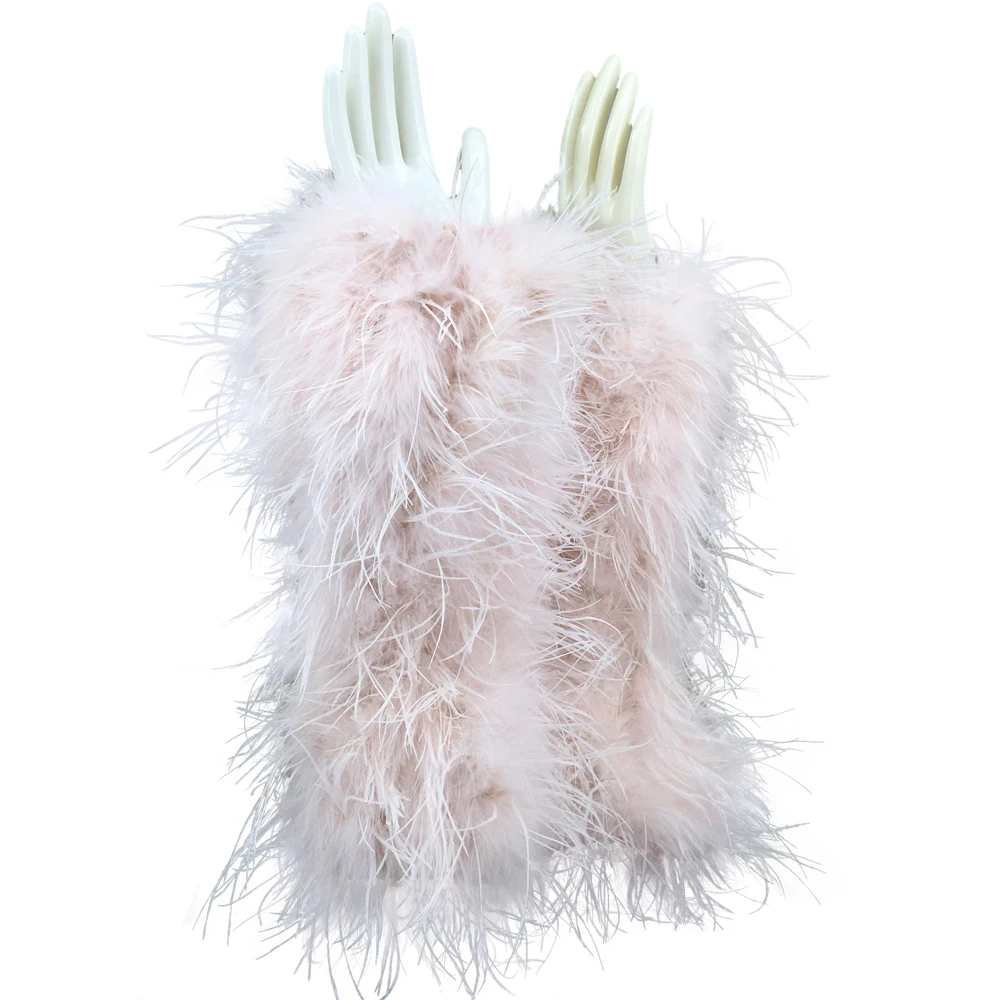 Natural-Ostrich-Feather-Arm-Warmer-Sleeve-Glove-for-Women-Peach-Fuzz ...