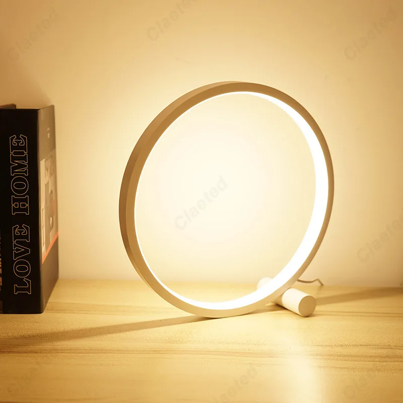 Circular LED Anel Candeeiro de Mesa, Regulável Round Night Light ...