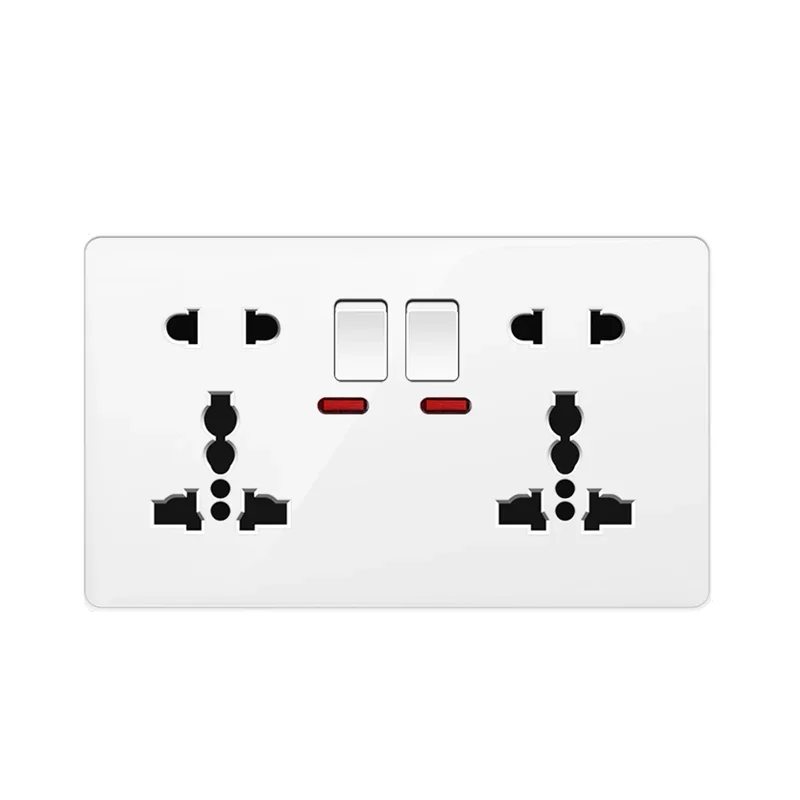 White-Universal-Double-5-pin-Wall-Power-Outlet-Electrical-Switch-with ...