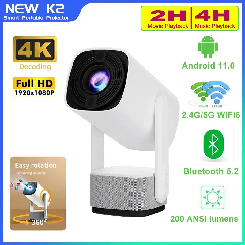 New-K2-Android-11-0-Full-HD-Projector-1080P-Supports-4K-Video-Home ...