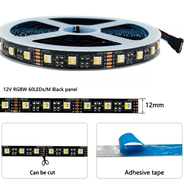 12 V White Led Strip DC12V LED Strip 5050 60 LEDs/m Flexible Black PCB ...