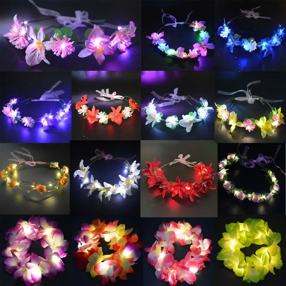 Corona-de-ne-n-LED-para-fiesta-Rave-diadema-de-flores-banda-de-luz-para ...