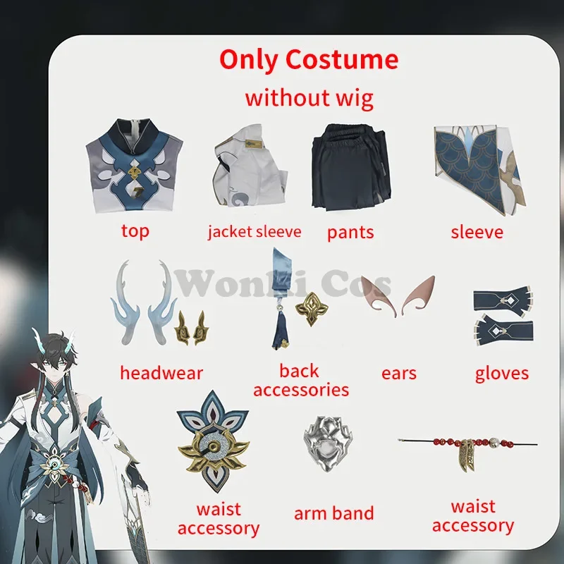 Peluca de disfraz de Dan Heng Imbibitor Lunae para hombre, conjunto ...