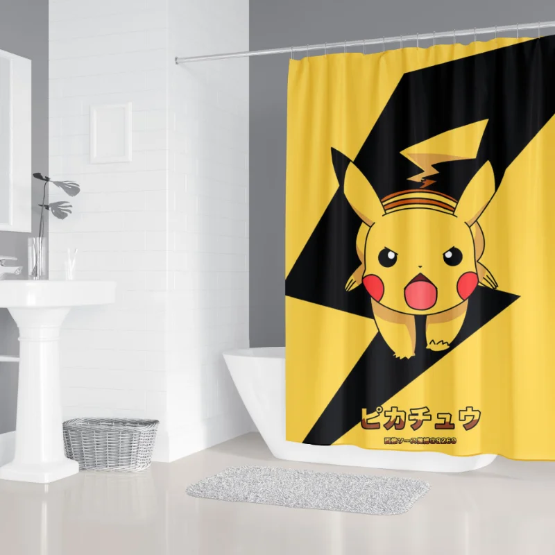 180cm Kawaii Anime Pokemon Pikachu Shower Curtains Waterproof Polyester ...