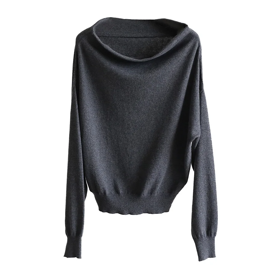 Draped-Slash-Neck-Sweater-Elegant-Women-Off-Shoulder-Cotton-Wool ...