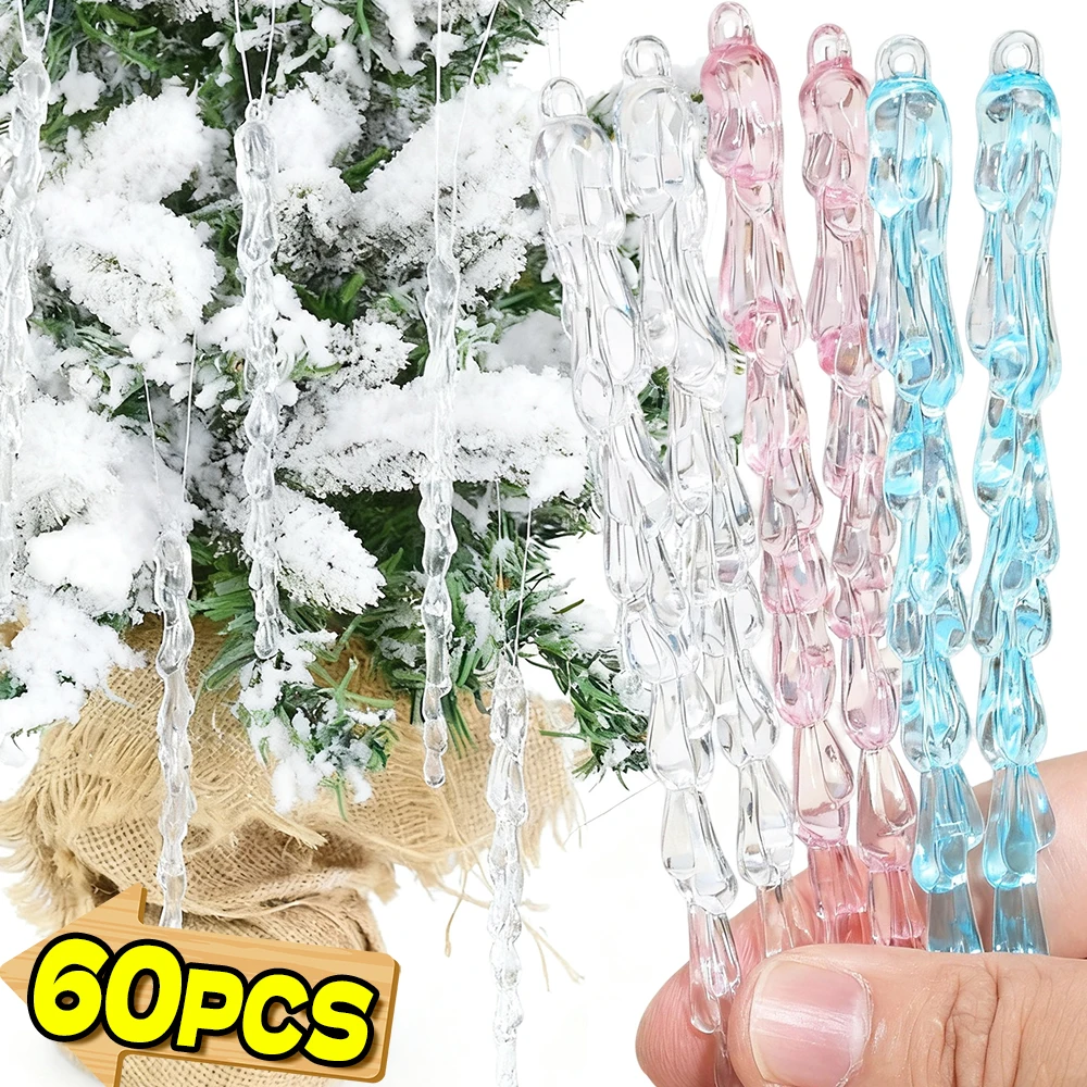 12/60Pcs Icicles Ornament Set Acrylic Clear Hanging Christmas Tree ...