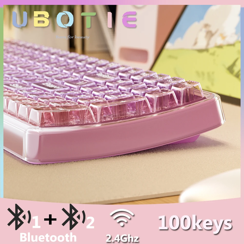 UBOTIE-Transparent-Pink-Membrane-Keyboard-Bluetooth-and-2-4GHz-USB ...