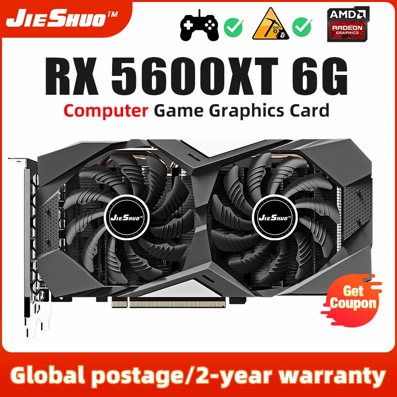 JIESHUO-RX-5600XT-Placa-gr-fica-6GB-GPU-GDDR6-192Bit-8Pin-7NM-PCIE-4 ...