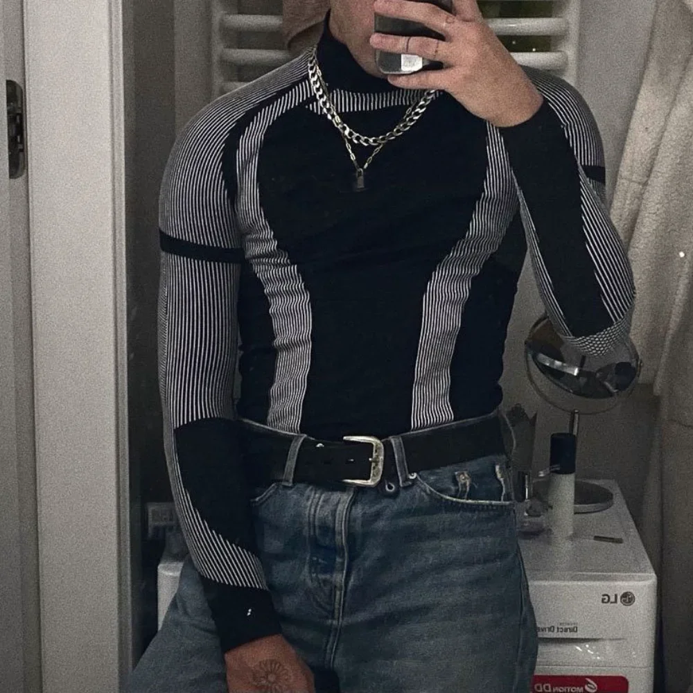 Mens-T-shirt-Long-Sleeve-Tight-Thin-Muscle-Mens-Sportsman-Elastic-High ...