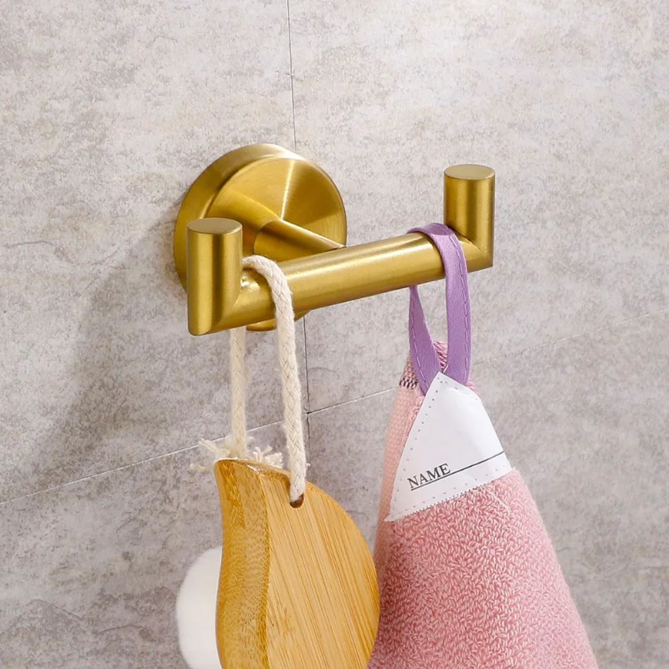 Double-Robe-Hook-Gold-Black-Brushed-Stainless-Steel-Metal-Wall-Mounted ...
