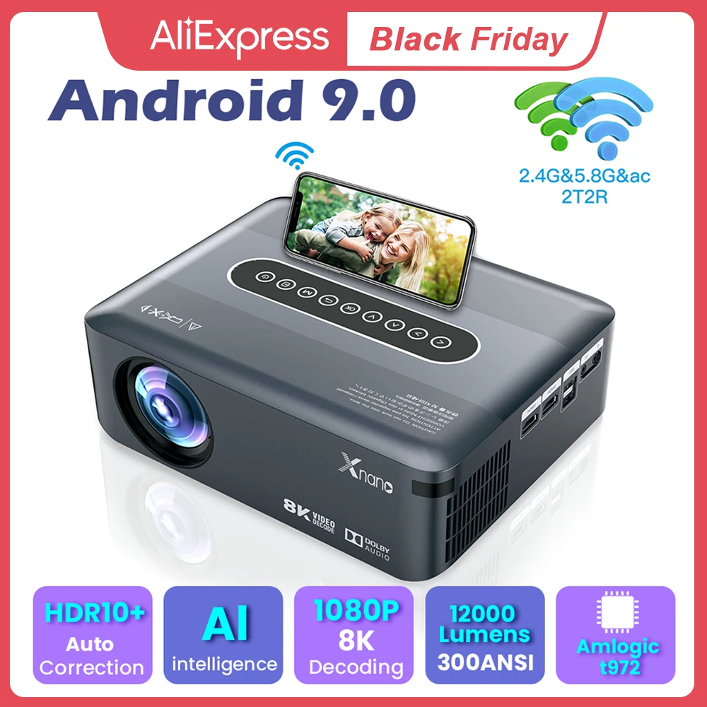 Transpeed Projector 12000 Lumens Android 9.0 Dual Wifi Hd 1920*1080p Bt ...