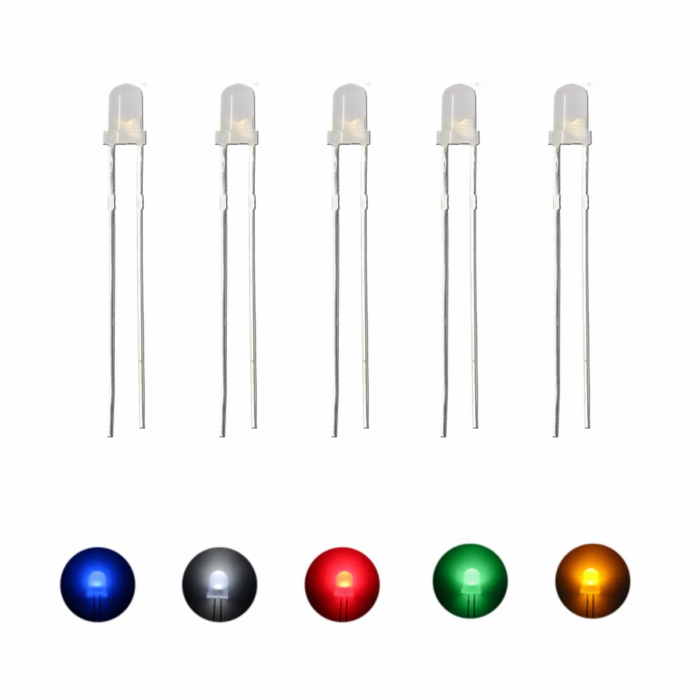 100PCS-3mm-Diffused-LED-Diode-Light-Emitting-Diodes-Kit-High-Intensity ...