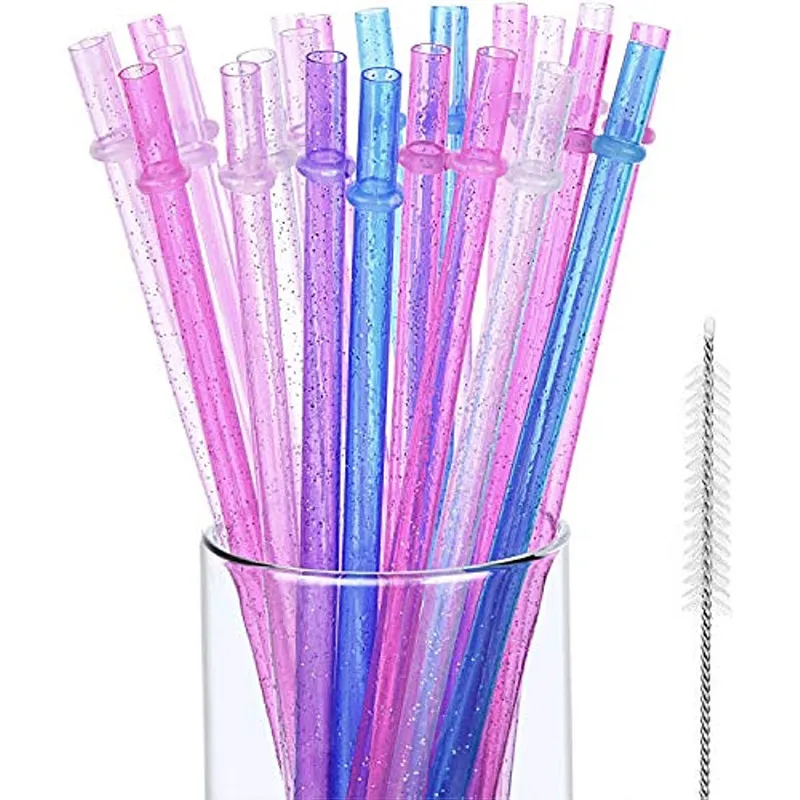 25Pcs-Reusable-Plastic-Straws-Glitter-Drinking-Straws-with-Cleaning ...