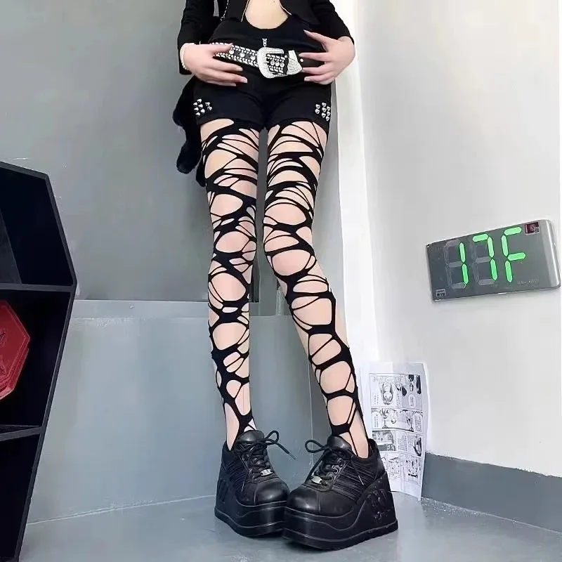 Sexy Black Ripped Fishnet Tights Women Gothic Punk Hollow Out Tight ...