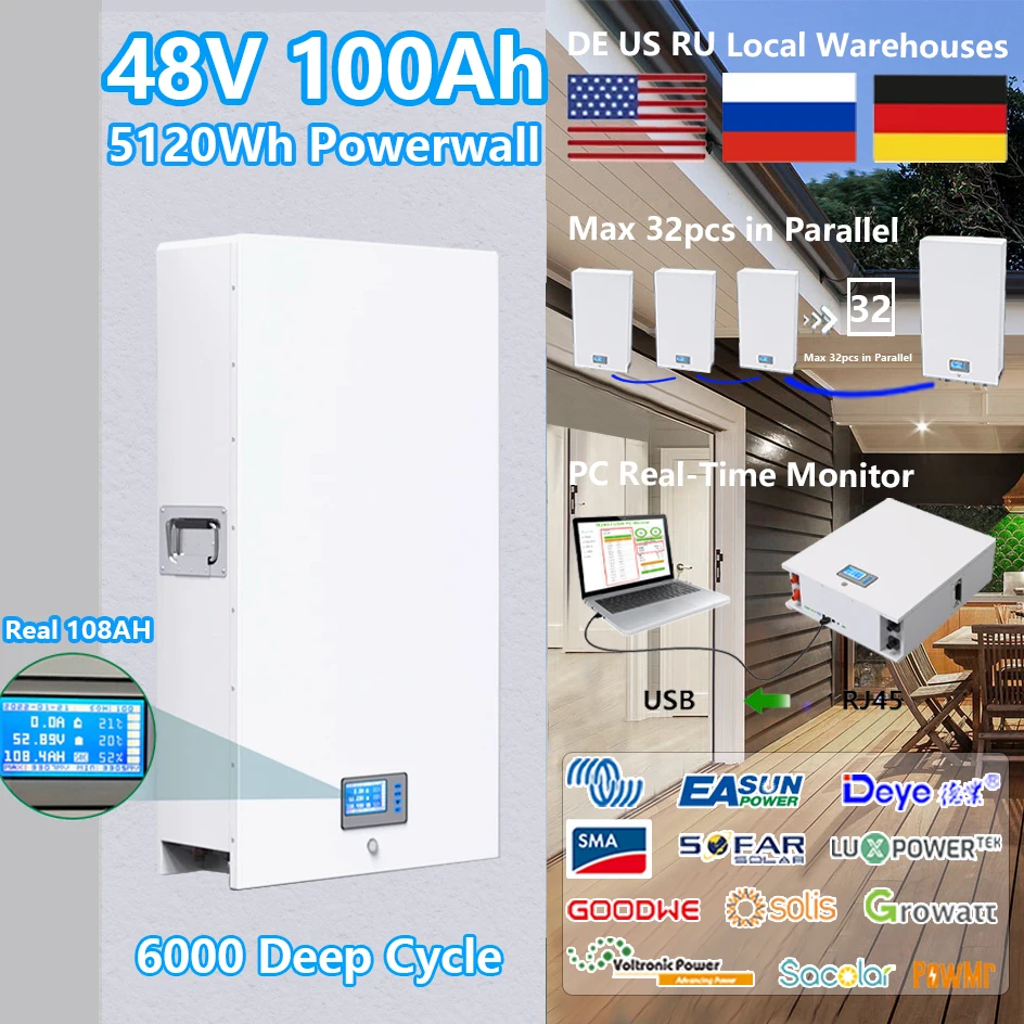 Powerwall 48v 100ah Lifepo4 Solar 51.2v 5kw - 48v 100ah 200ah Lifepo4 ...