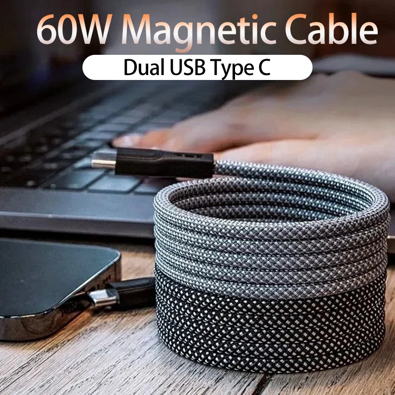60W-Magnetic-Suction-Anti-Winding-USB-C-To-C-Fast-Charger-Cable-Data ...