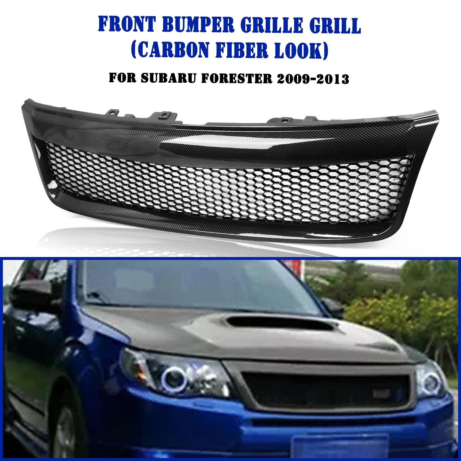 For-Subaru-Forester-2009-2013-Front-Grille-Racing-Grill-Matte-Gloss ...