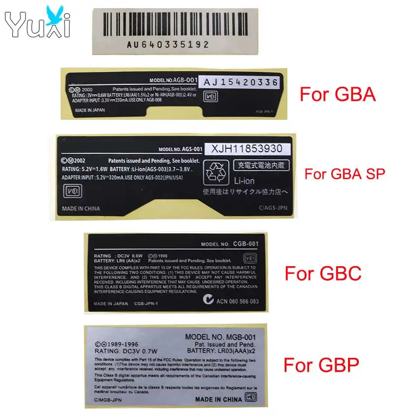 YuXi-10pcs-For-GBA-SP-GBC-GBP-New-Lables-Back-Stickers-Replacement-For ...