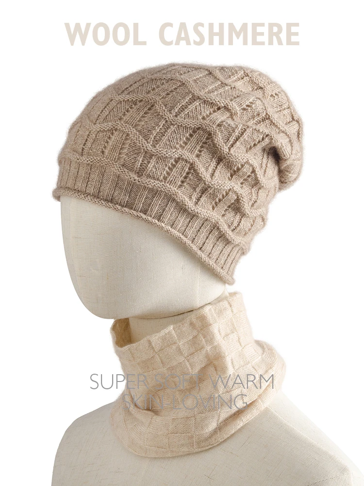 Women-Cashmere-35-Knit-Beanie-Caps-Openwork-Wavy-Line-Solid-Warm-Hat ...