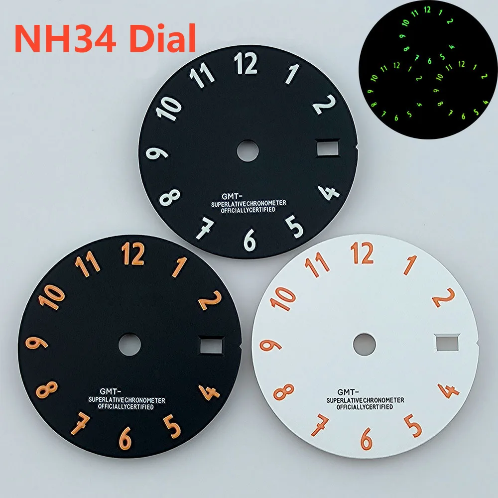 NH34-Dial-GMT-dial-S-logo-dial-29mm-Custom-logo-Blue-Green-Luminous ...