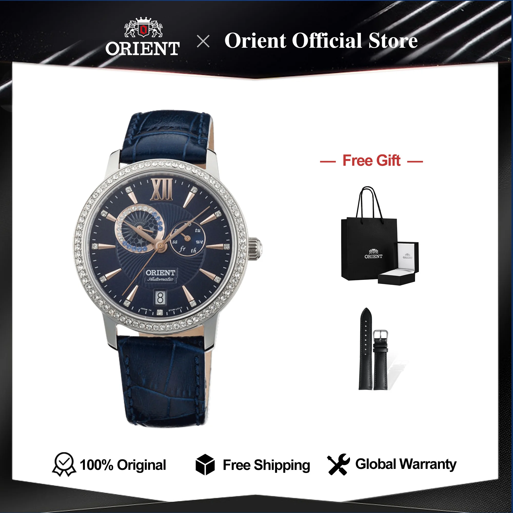 Orient original mulher relógio, japonês relógio automático para senhoras moda cristal incrustado ...