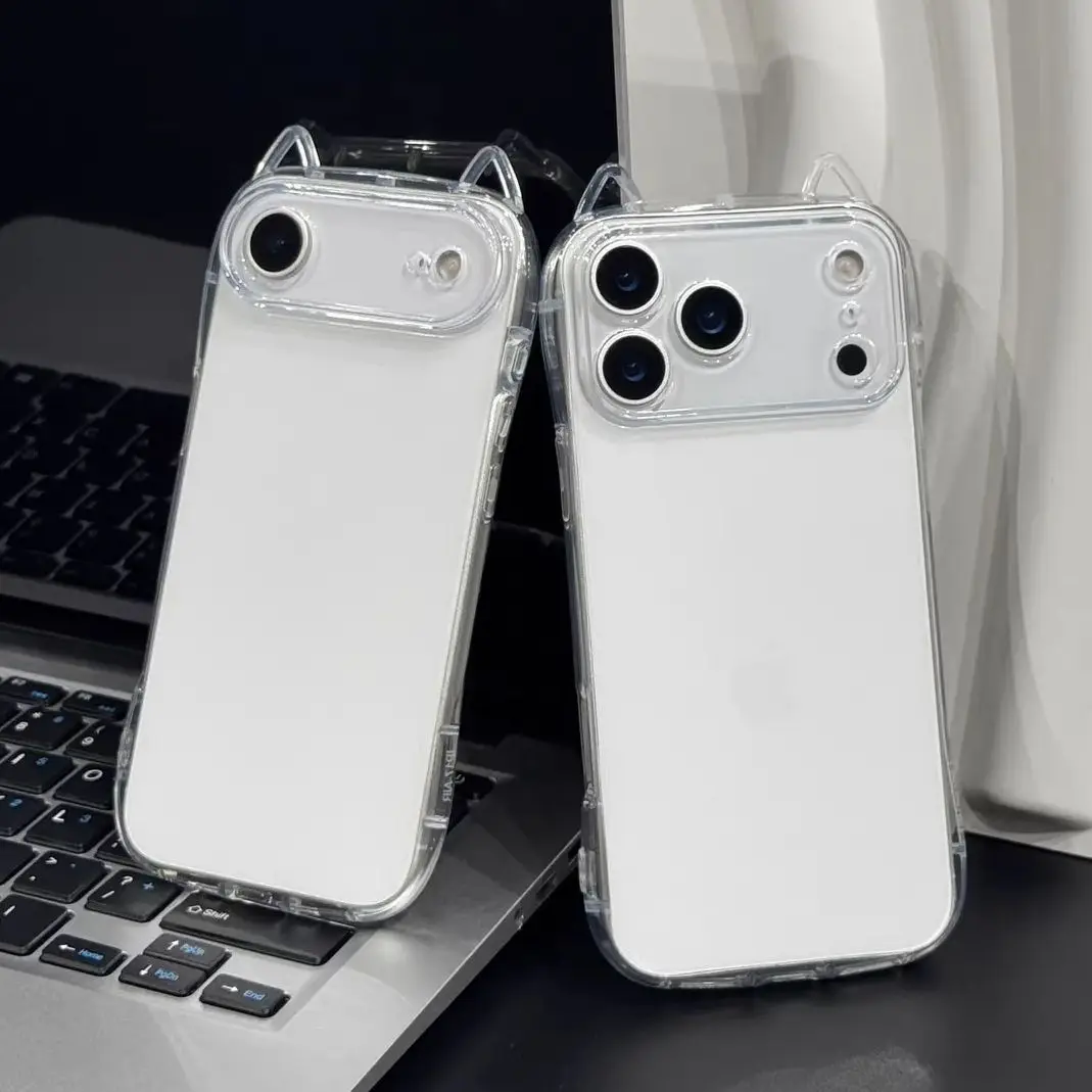 Clear 3D Cartoon Cat Ear Phone Case For iPhone 17 Air 16 15 14 13 12 11 ...