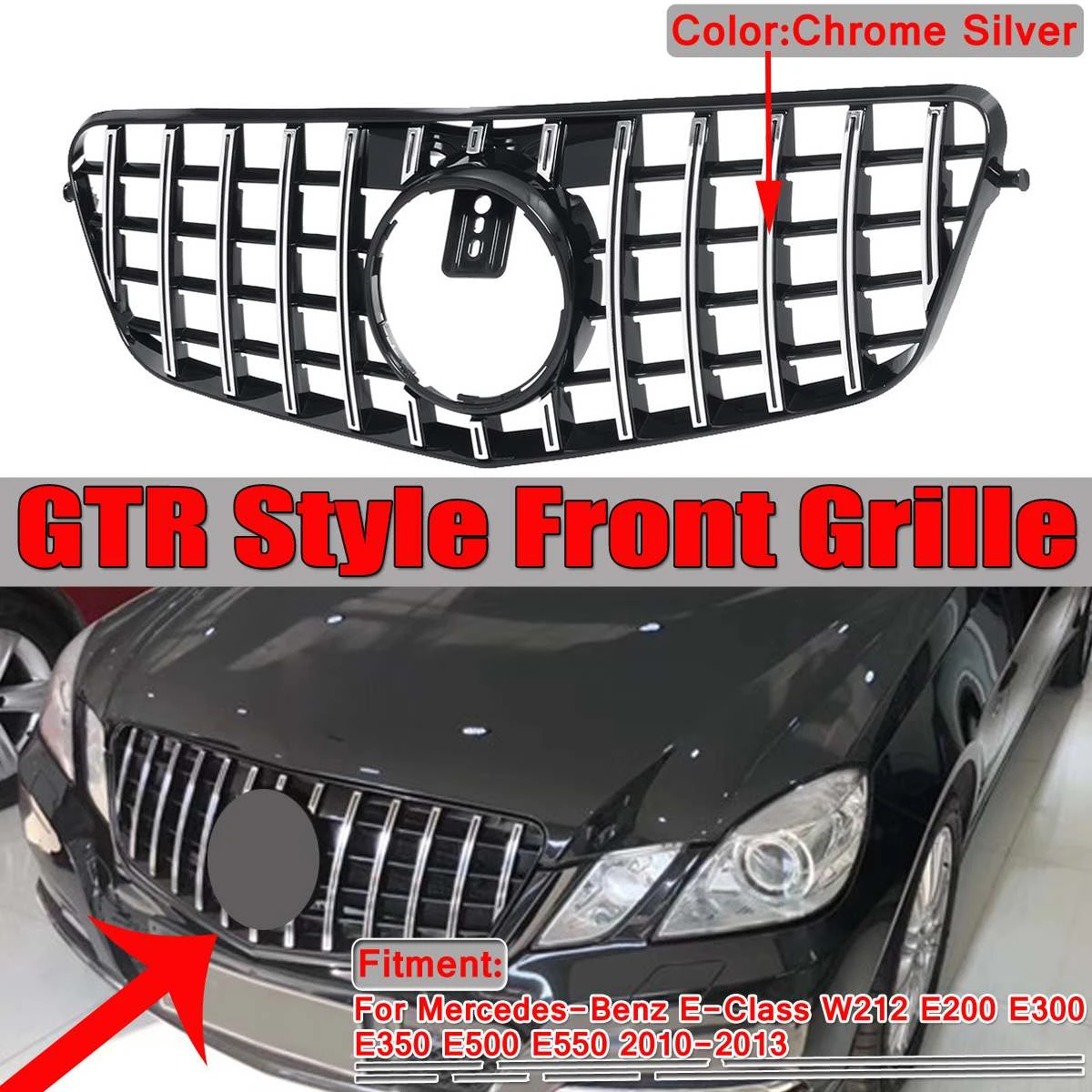 W212 GT Grill For GTR Car Front Bumper Grill Grille For Mercedes For Benz E Class W212 E200 E300 ...