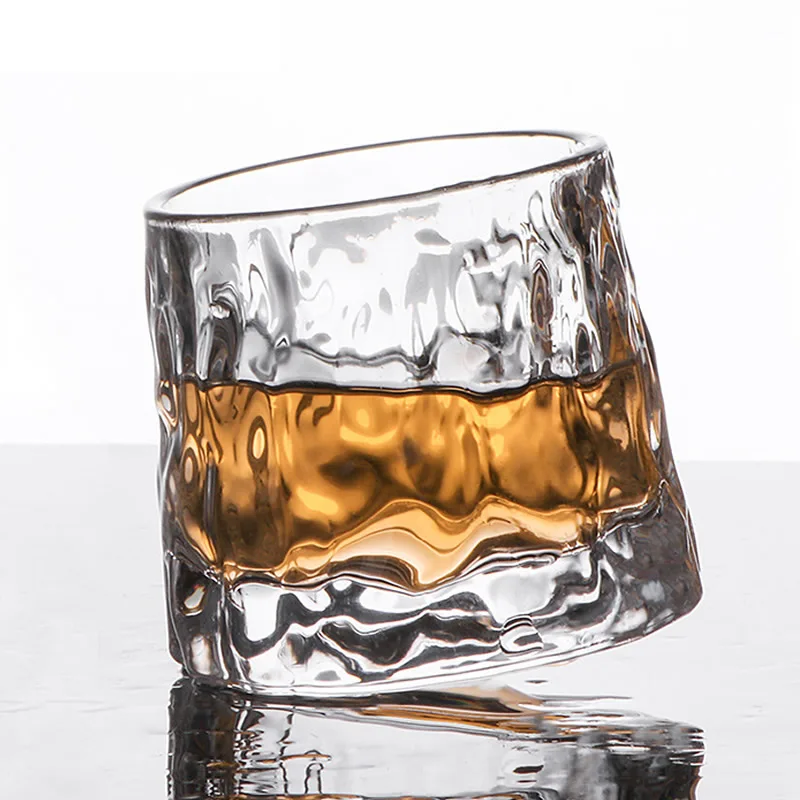 Rotating Whiskey Beer Glass Gyro Cup Hammer Pattern Bar Thick Bottom ...