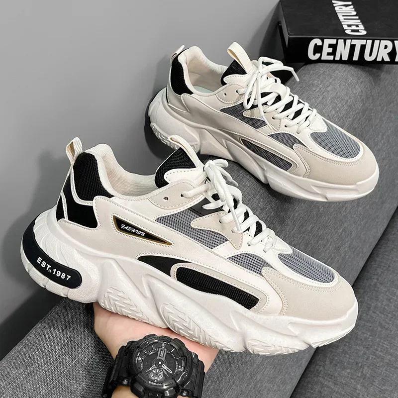 Thick Sole Versatile Clunky Sneaker For Men 2024 New Trend Mesh Lace Up ...