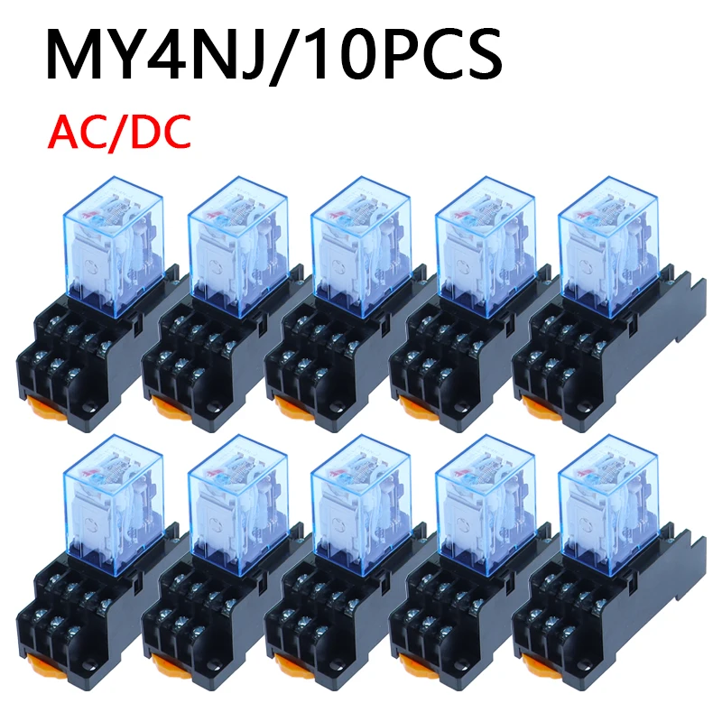 10Set-MY4N-DC12V-AC12V-DC24V-AC24V-Coil-5A-4NO-4NC-LED-Indicator-Power ...