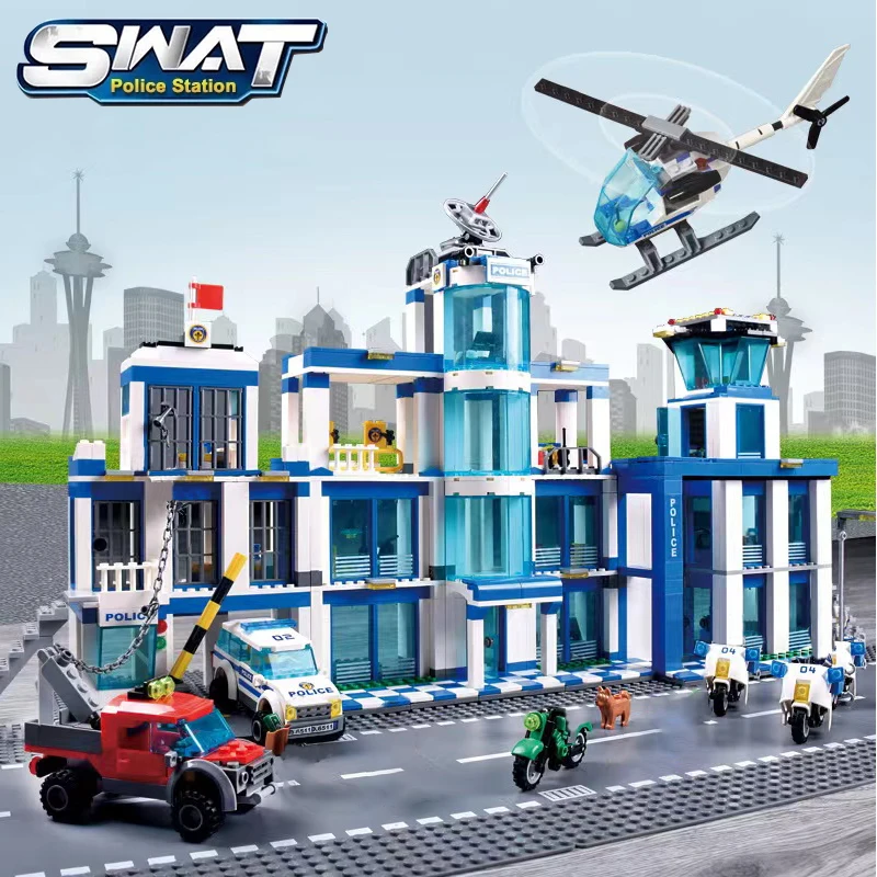 Street-View-City-Police-Station-Building-Blocks-Military-Helicopter-Car ...