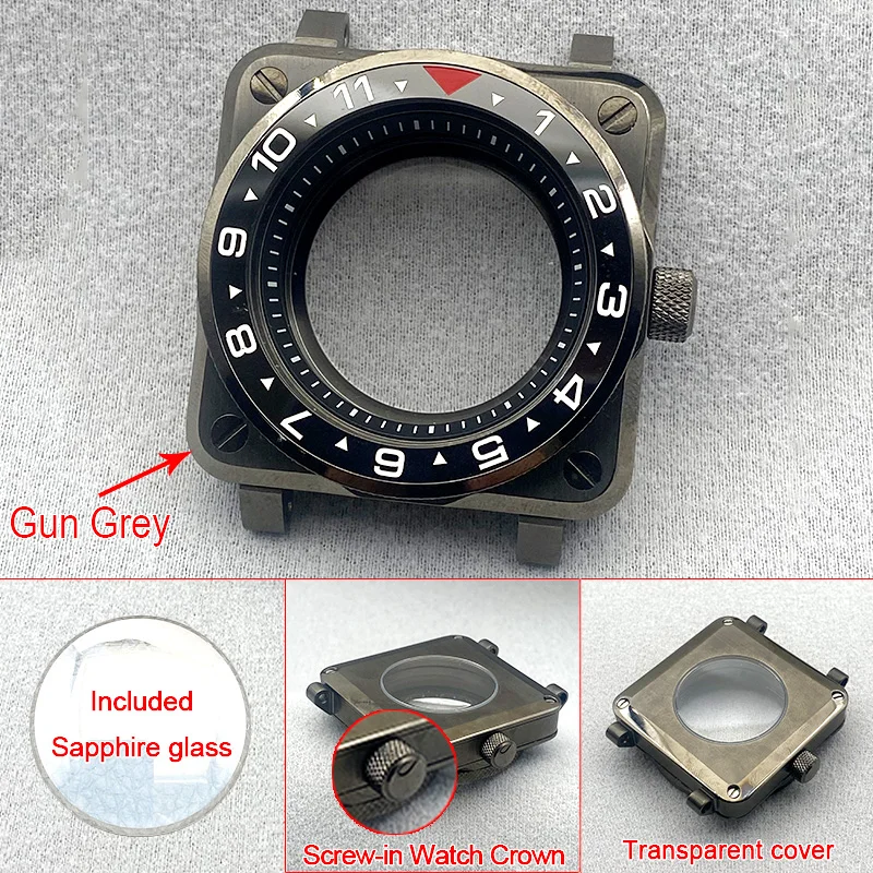 Gun Grey Mod 42mm NH35 Waterproof Square Watch Case Crown at 3.0 Men ...