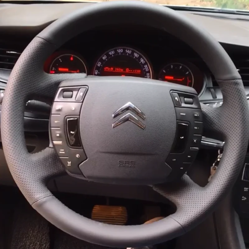 For-Citroen-C5-2008-2017-Hand-Sew-Black-Genuine-Leather-Car-Steering ...