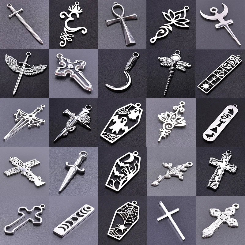 6Pcs-Lot-Stainless-Steel-Goth-Egyptian-Cross-Sword-Dagger-Evil-Eye ...