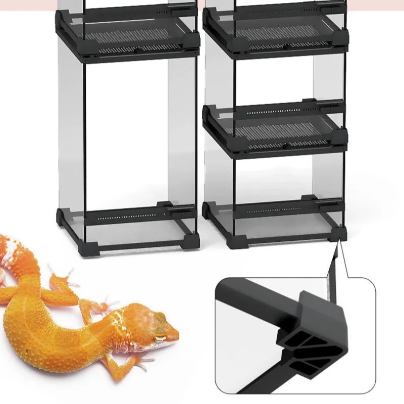 Square Amphibious Reptile Tank Transparent Terrarium Top Net Reptile ...