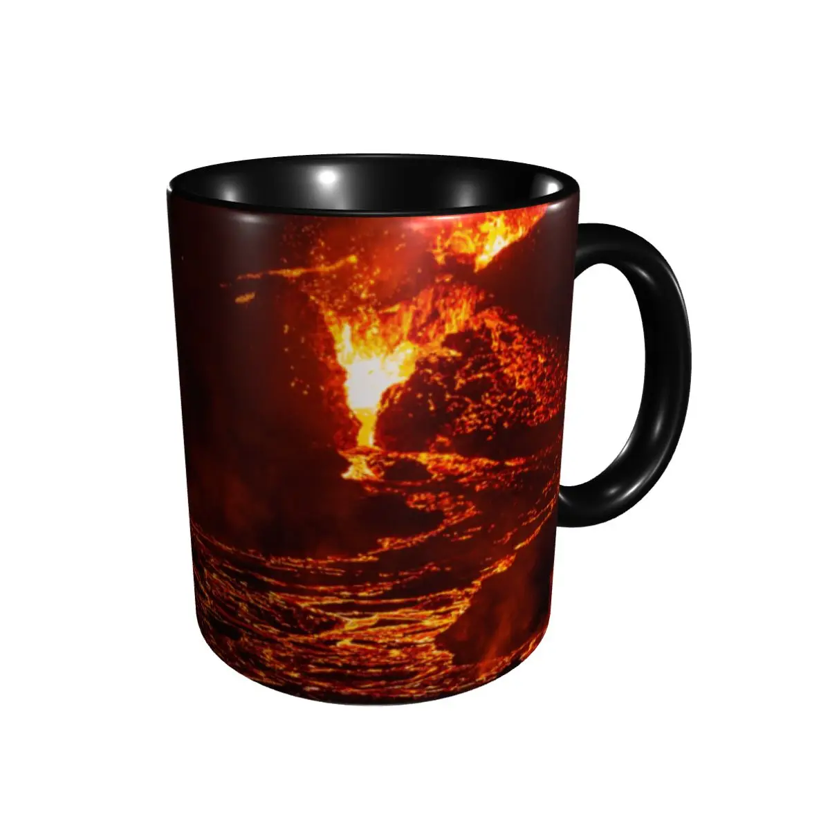 Promo Lava Crater Flow At Night Iceland Tonga Volcano Mugs premium Cups ...
