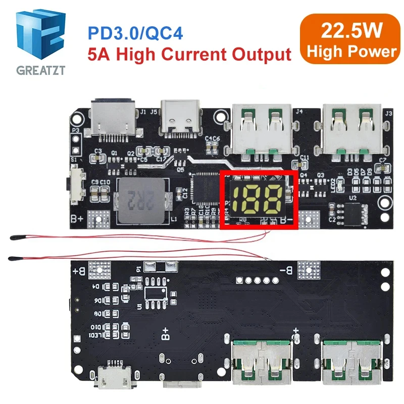 QC4.0 QC3.0 LED Dual USB 5V 4.5A 22.5W Micro/Type-C USB Mobile Power ...