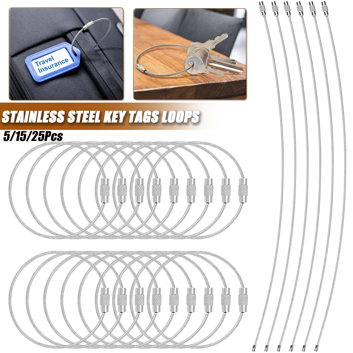 5-25-Pcs-6-inch-Metal-Luggage-Tags-Loops-Wire-Keychain-Cable-Stainless ...