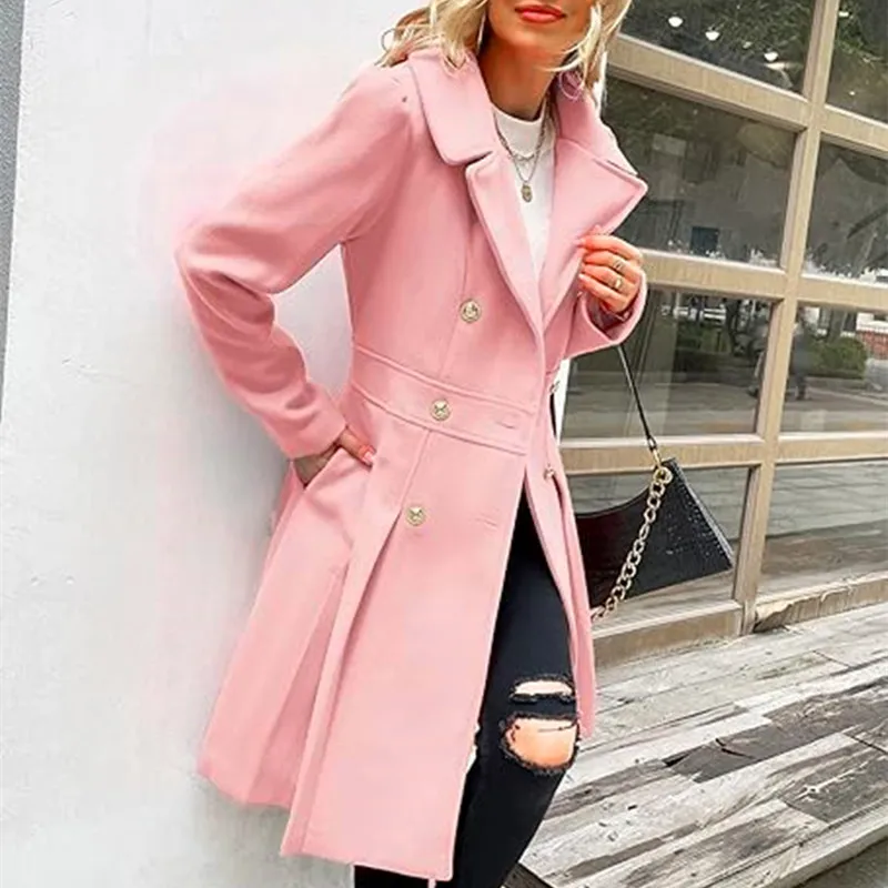 Women's Autumn Coat Wool Blend Solid Lined Coats Outerwears Female ...