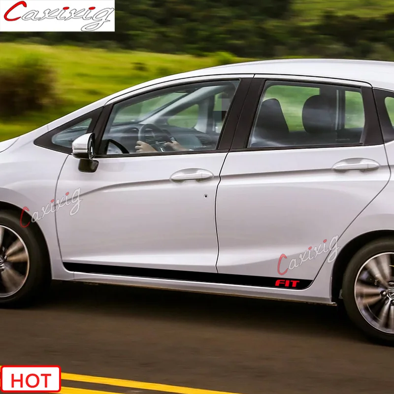 2pcs-Carbon-Fiber-Stripes-Car-Door-Side-Skirt-Sticker-For-Honda-Fit ...