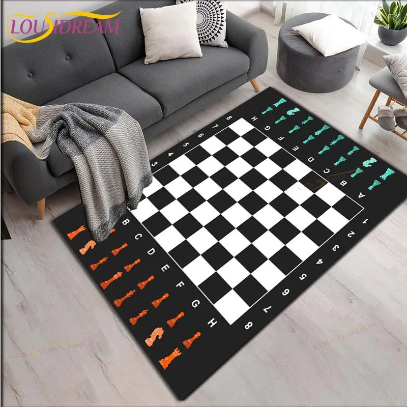 Chess Set With Board Carpet Square Anti-Skid Area Floor Mat 3D Rug Non ...