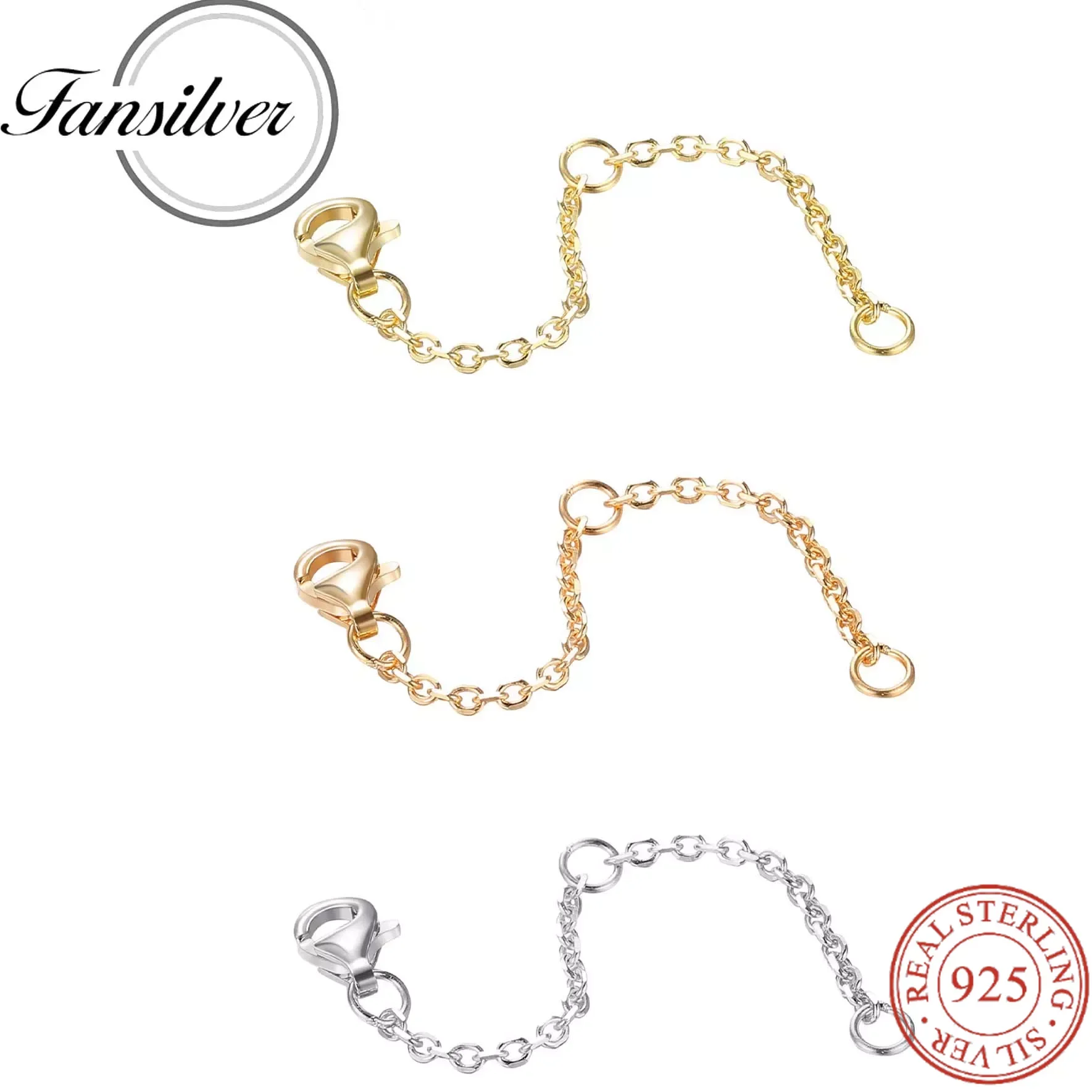 Fansilver-3Pcs-Sterling-Silver-Necklace-Chain-Extenders-Lobster-Clasp-Adjustable-Length-Bracelet ...