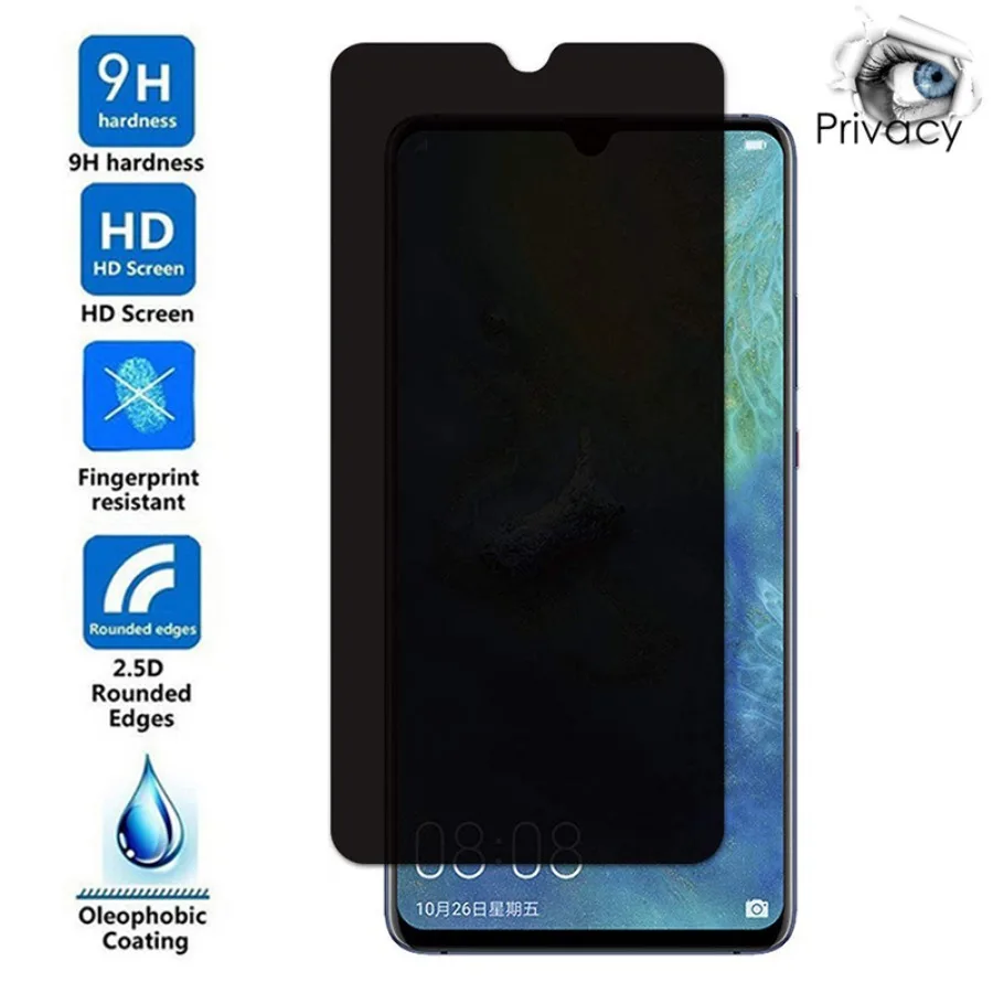 Anti-spy Protective Tempered Glass for Huawei P20 P40 Lite E 5G P30 Pro Privacy Screen Protector ...