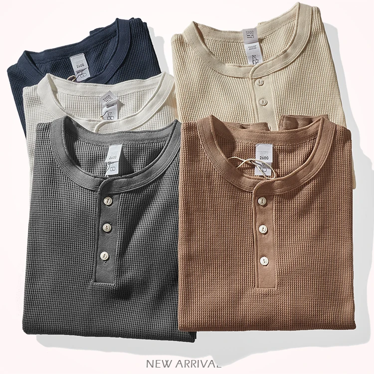 Autumn-and-Winter-American-Retro-260g-Waffle-Knitted-Henry-Collar-T ...