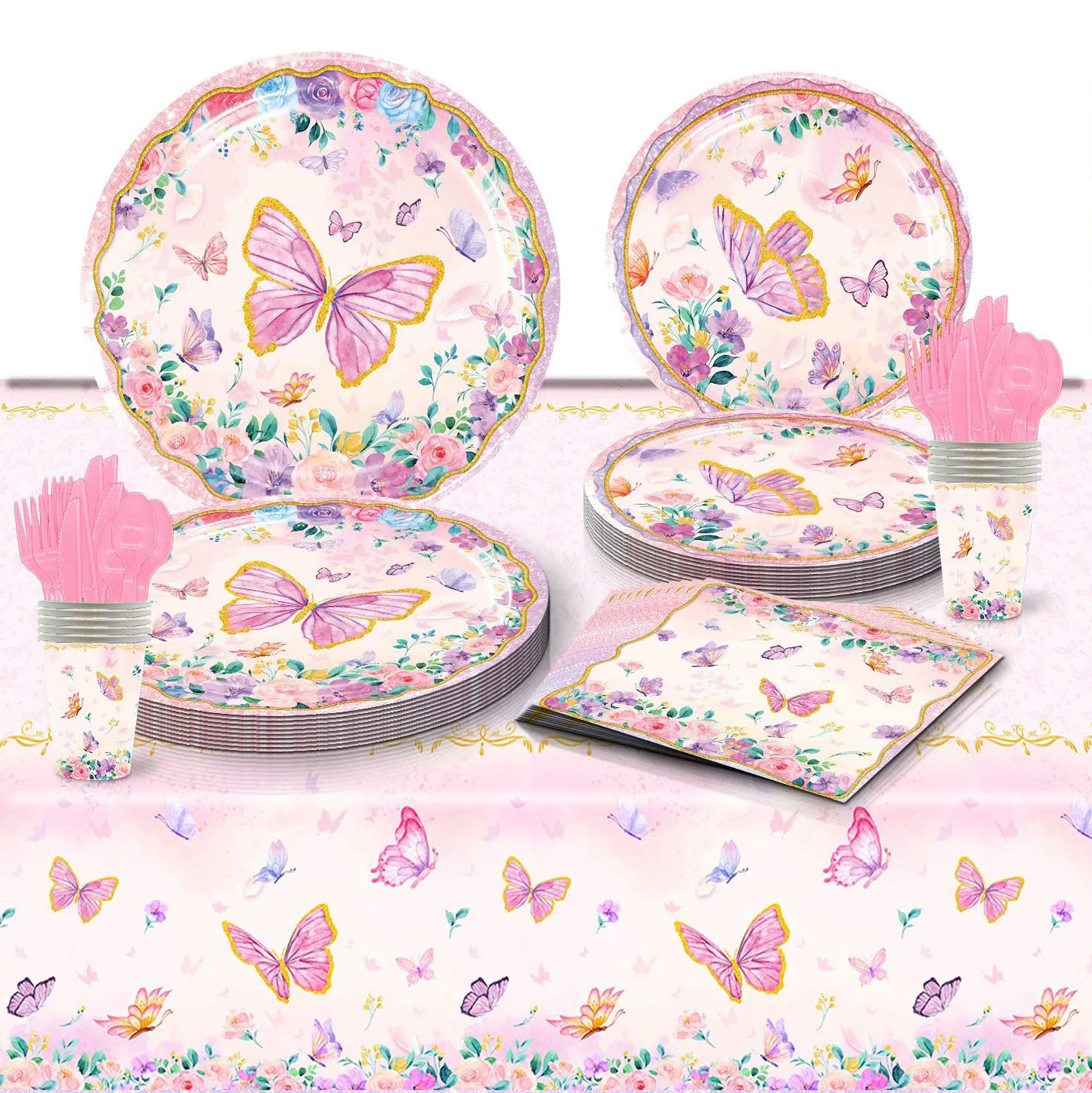 Butterfly-Party-Supplies-Tableware-Set-for-8-20-Guests-Butterfly-Spring ...