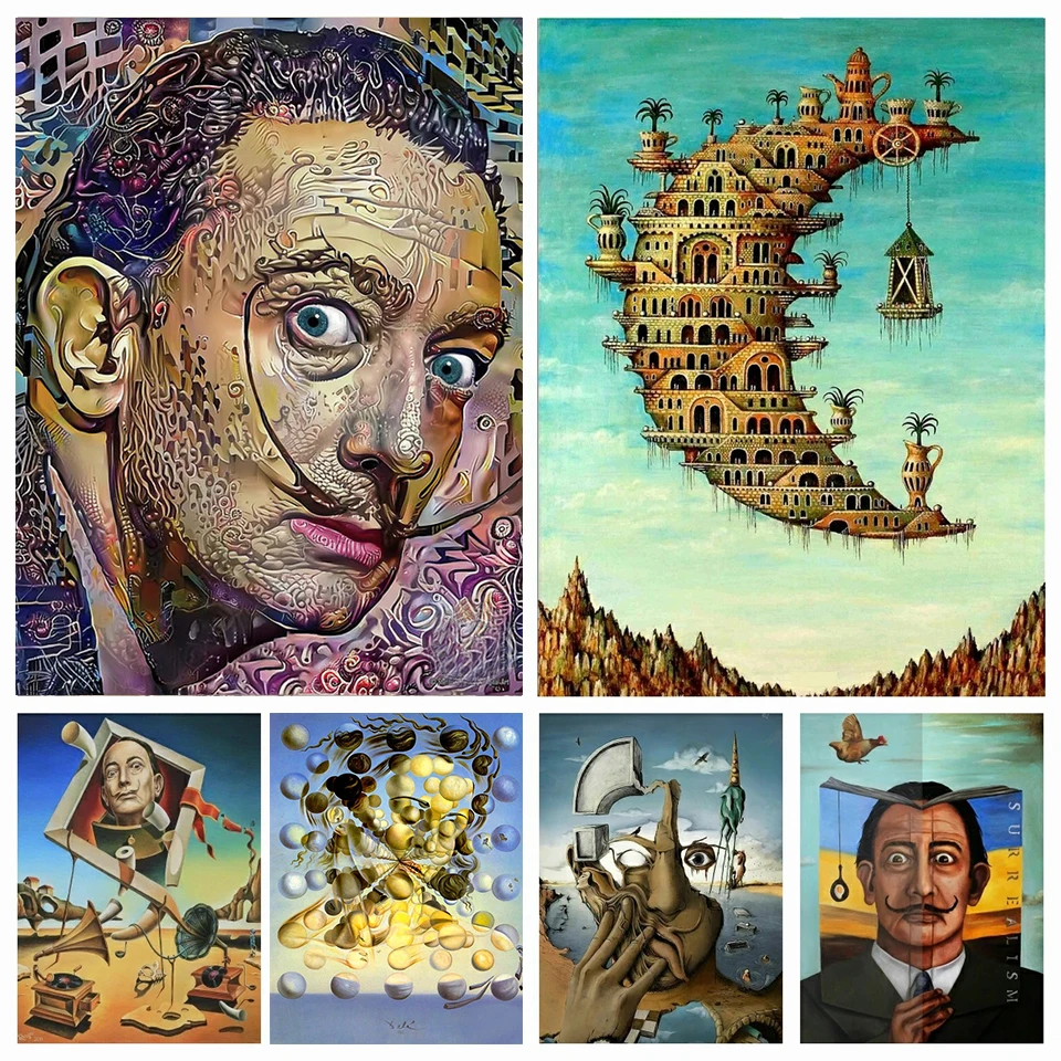 Famous Surrealism Salvador Dali Diy 5d Diamond Painting Abstract Full Square Round Diamond ...